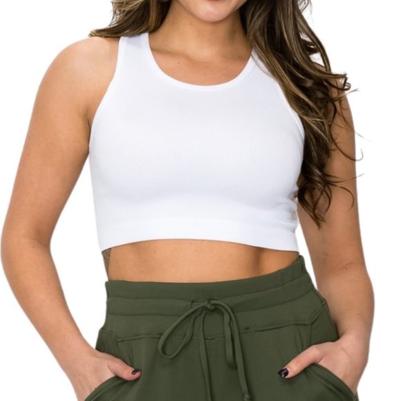 Yelete | Tops | Yelete White Womens Ribbed High Neck Cropped Tank Top 2 ...
